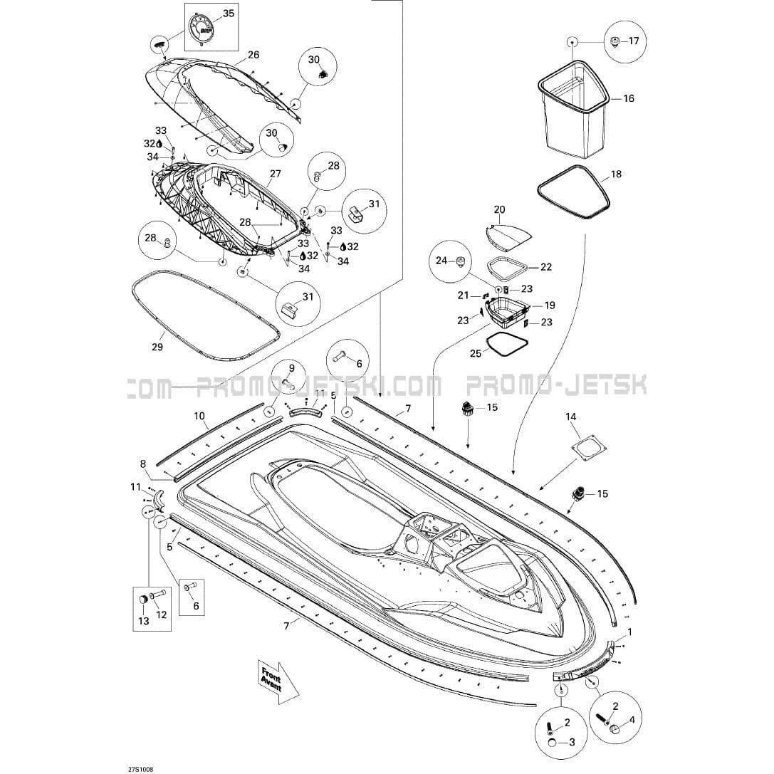 09- Body, Front View pour JetSki Sea-Doo RXP-X 255 and 255 RS, 2010 ...